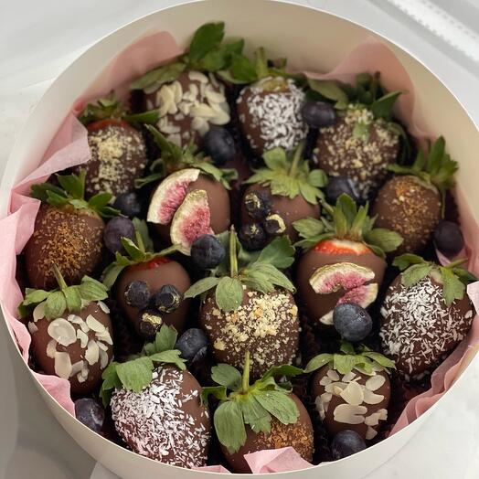 Strawberry covered chocolate delivery store